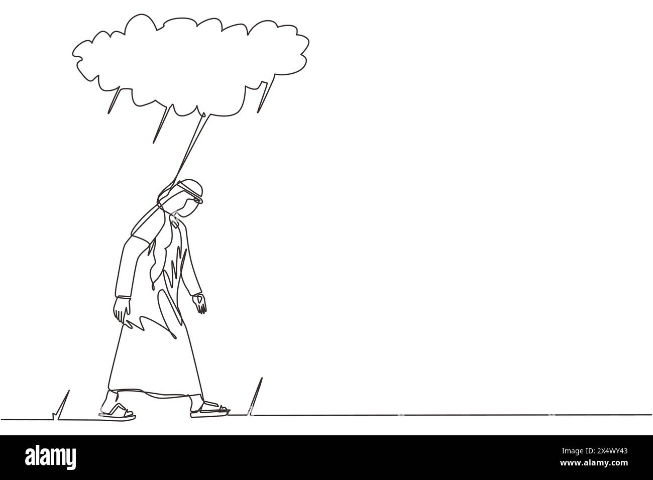 Single one line drawing unhappy depressed sad Arabian businessman in ...