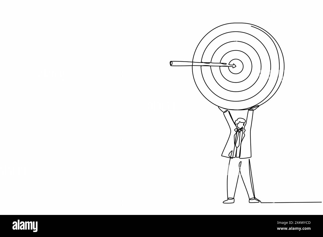 Single continuous line drawing businessman holding up big target with ...