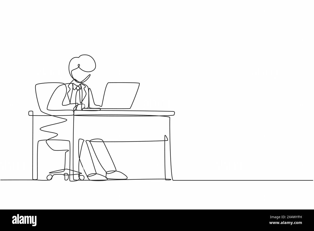 Single one line drawing male works in office. Businessman working ...