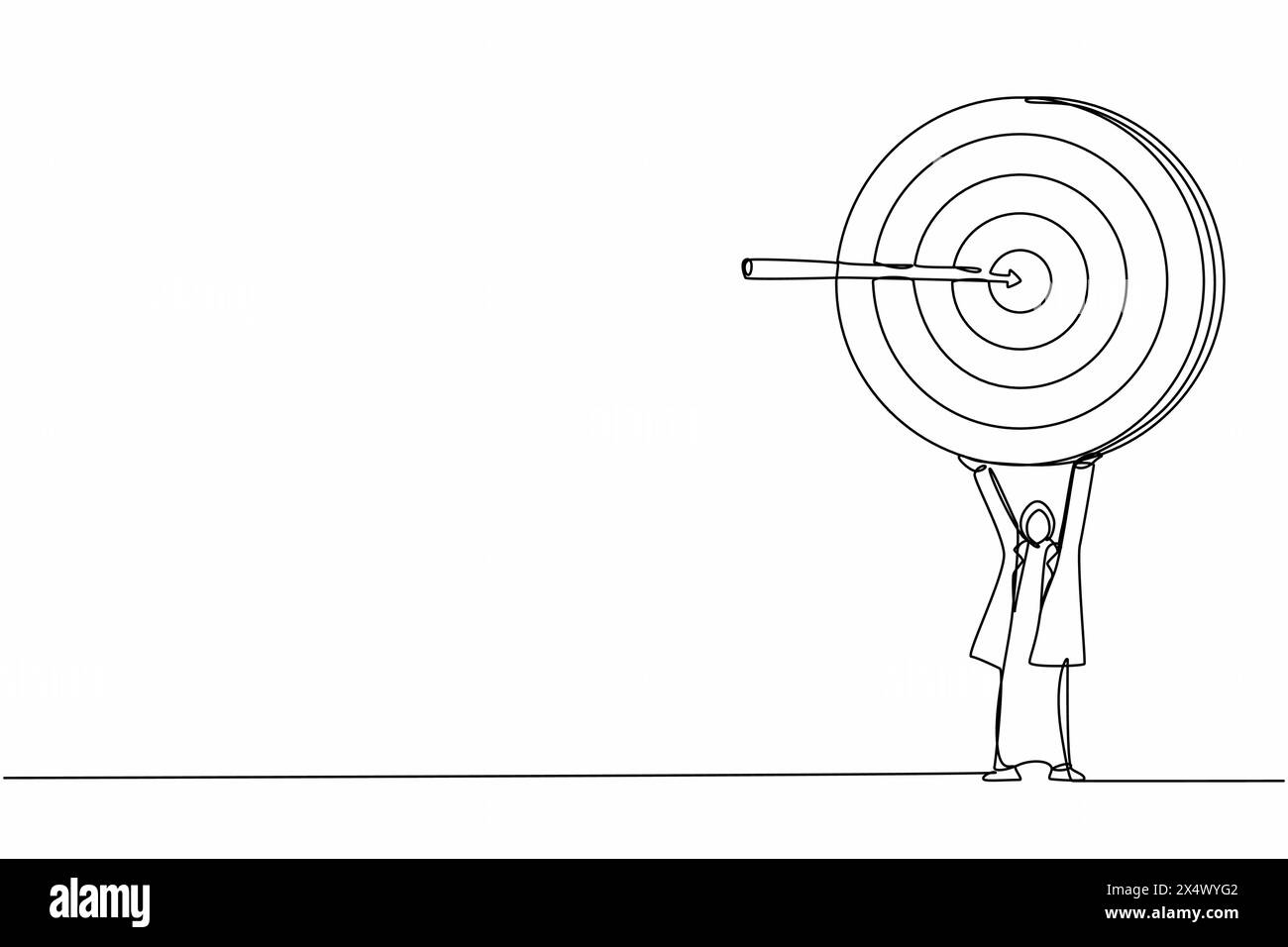 Single one line drawing Arabian businesswoman holding up big target ...