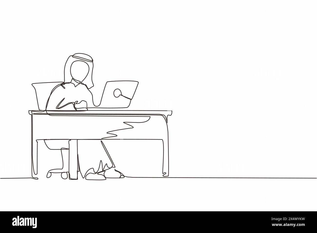 Single one line drawing male works in office. Arabic businessman ...