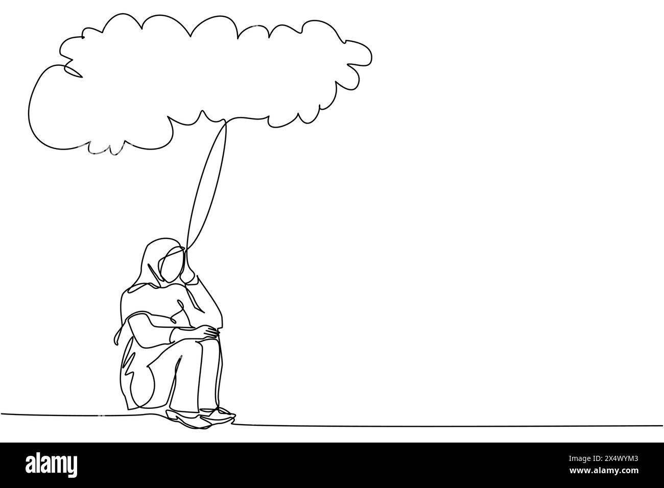Single continuous line drawing Arabic businesswoman feeling sad ...