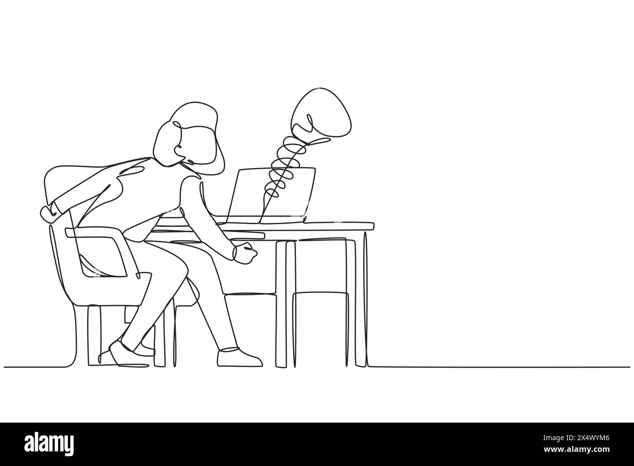 Continuous one line drawing sad woman using social media and being ...