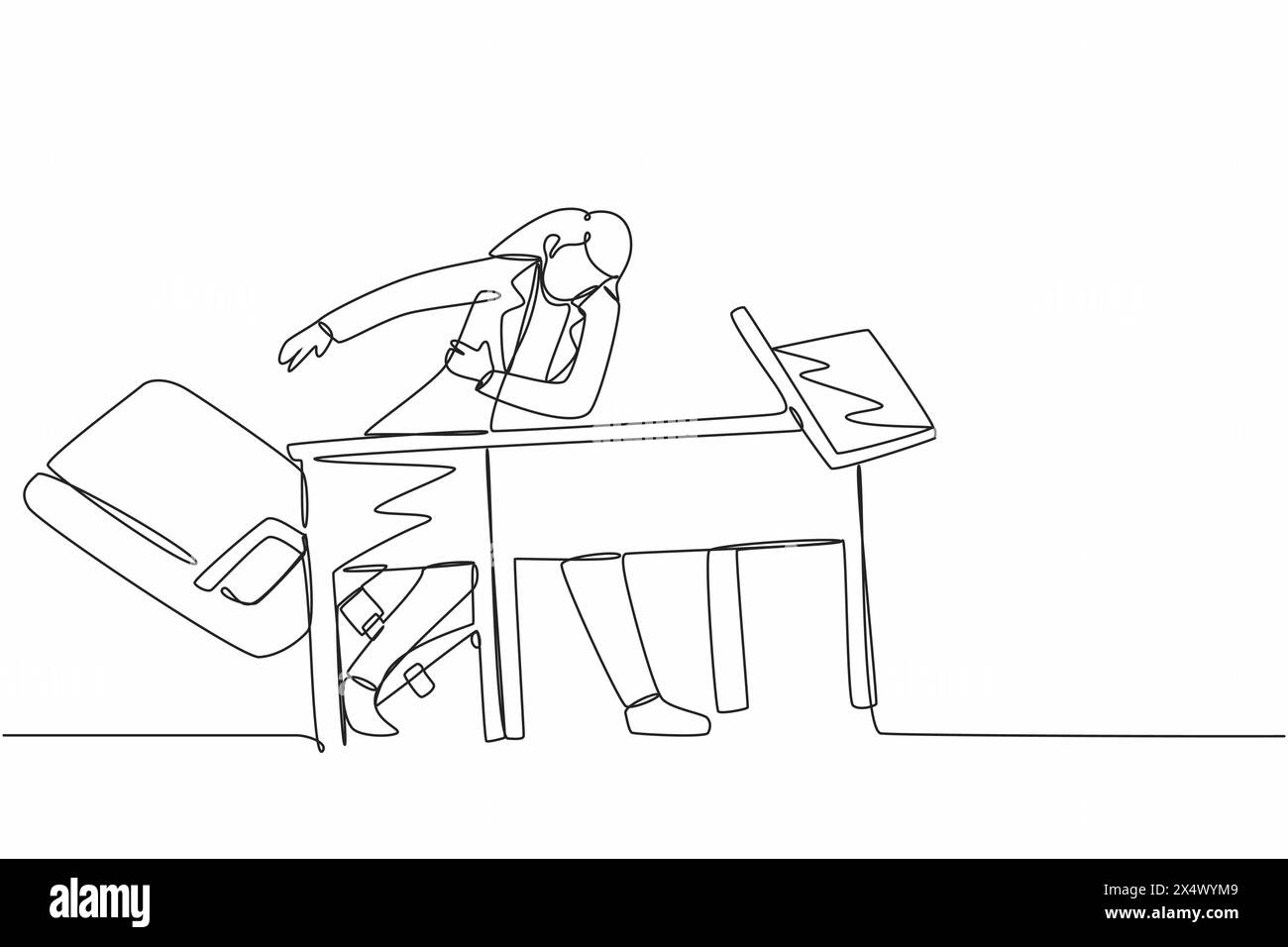 Single one line drawing frustrated and furious young businesswoman is ...