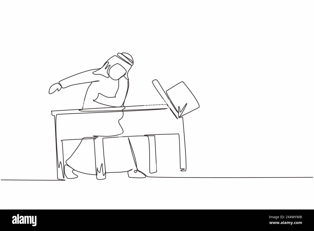 Continuous one line drawing frustrated and furious Arabian businessman ...