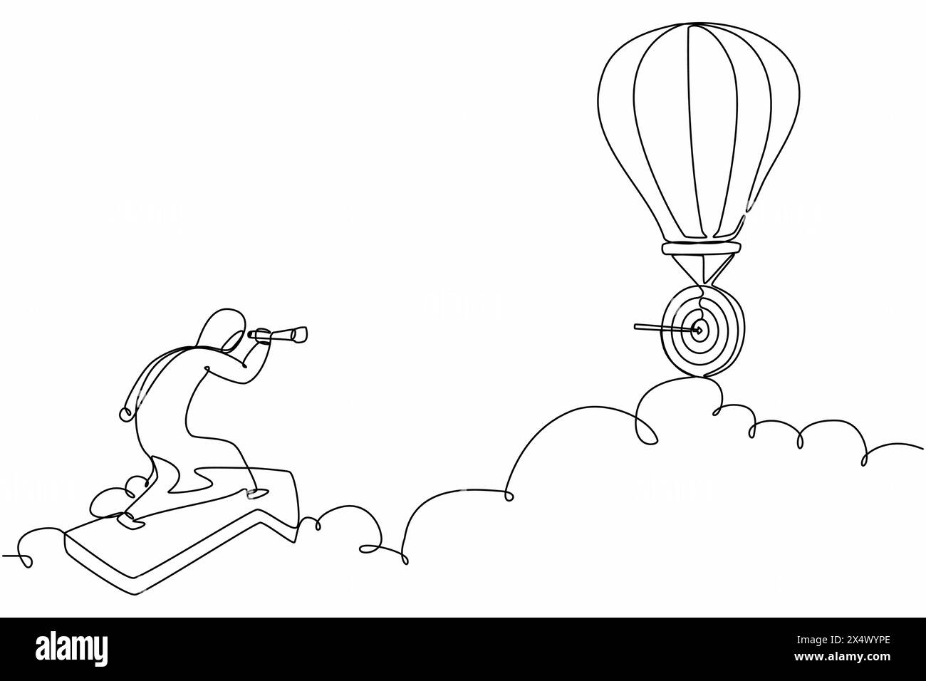 Single continuous line drawing Arab businesswoman riding forward arrow ...