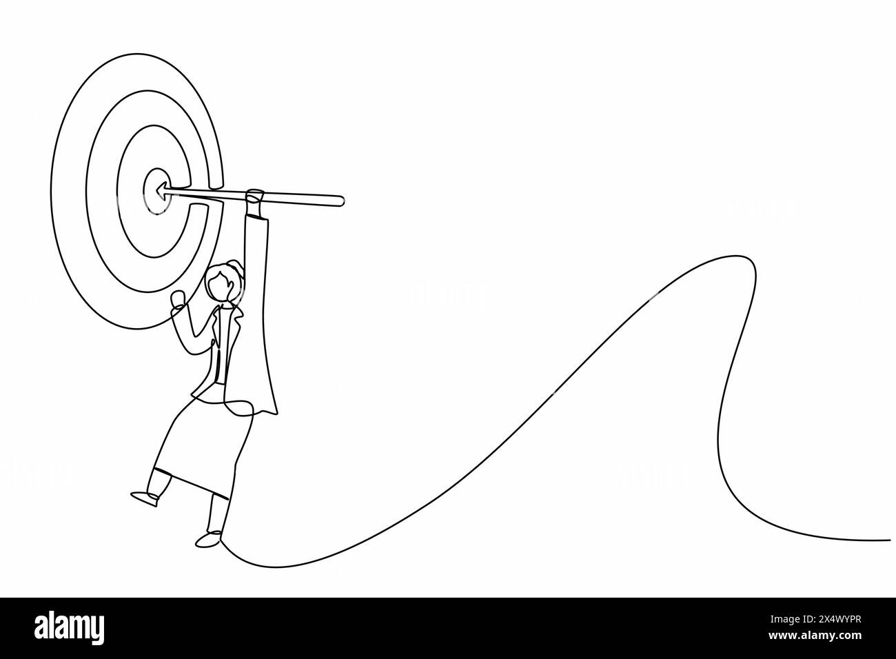 Continuous one line drawing businesswoman hanging arrow on target ...