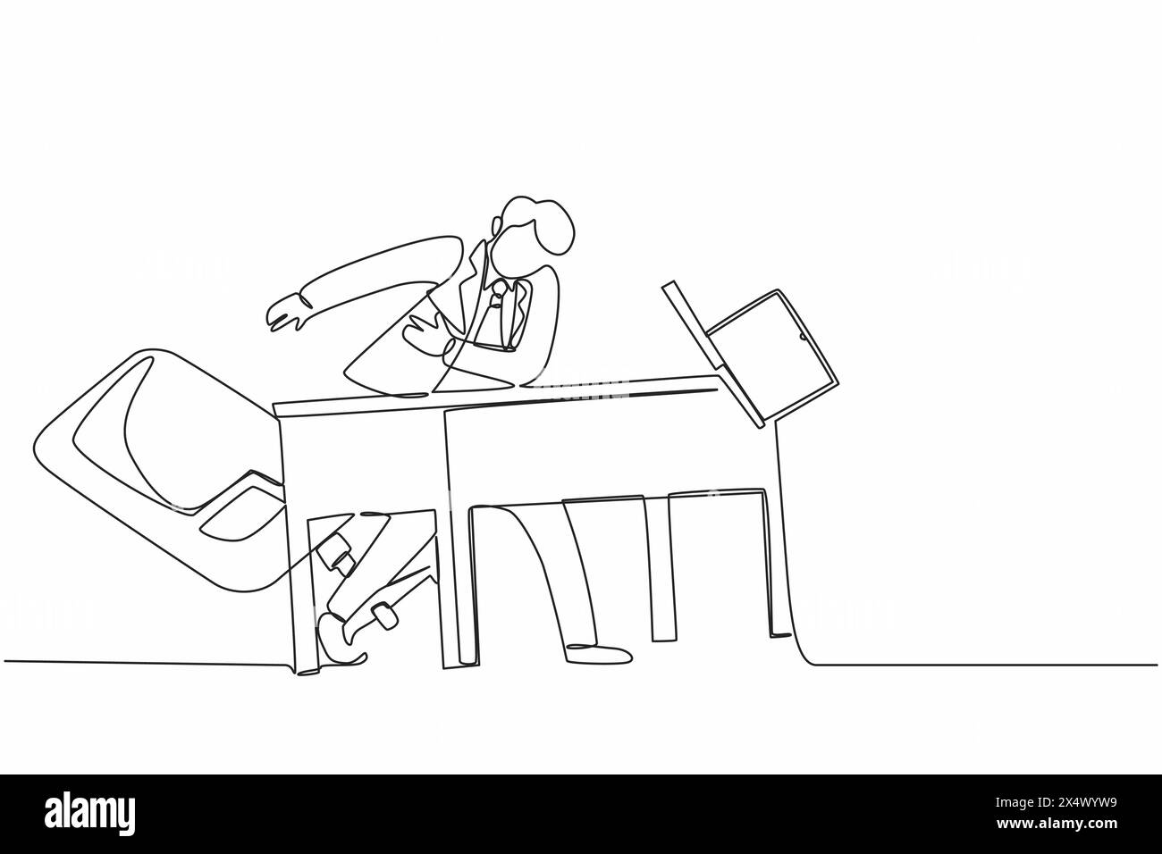 Single one line drawing frustrated and furious young businessman is ...