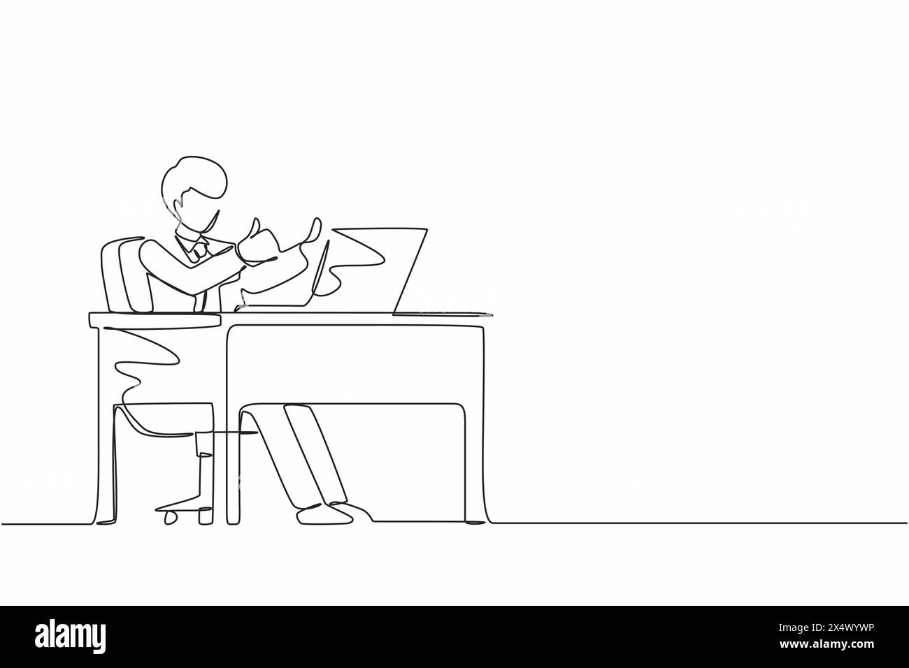 Single continuous line drawing businessman giving good sign in front of ...