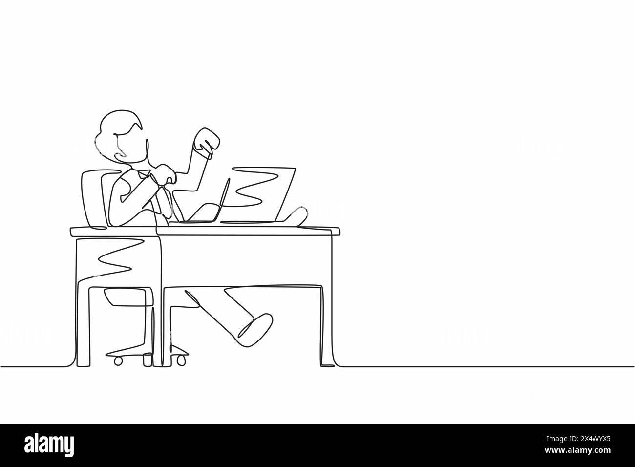 Continuous one line drawing man manager laughing out loud while ...