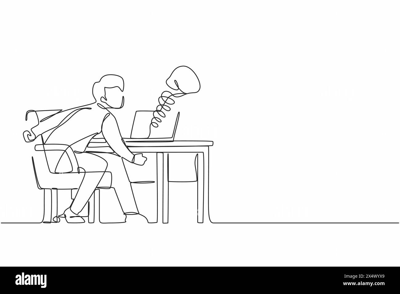 Single continuous line drawing sad man using social media and being ...