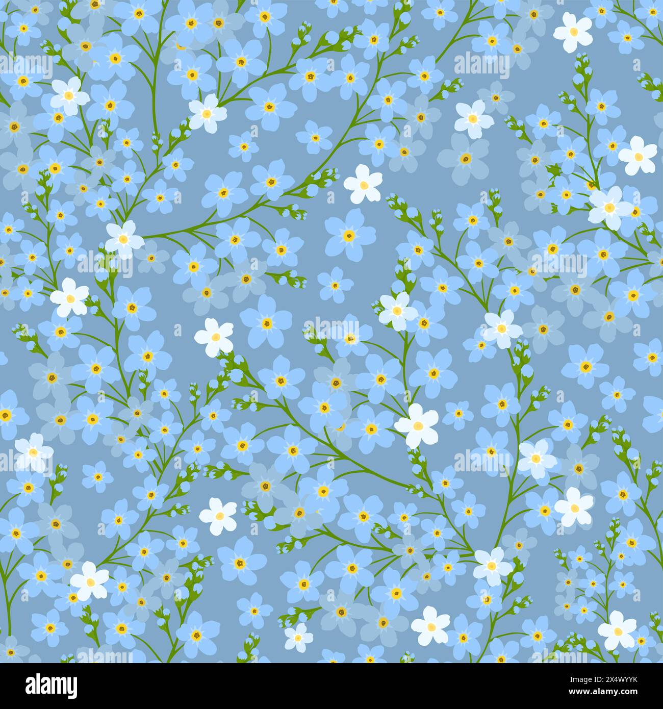 Seamless pattern of blue forget-me-nots. Hand drawing. Not AI. Vector ...