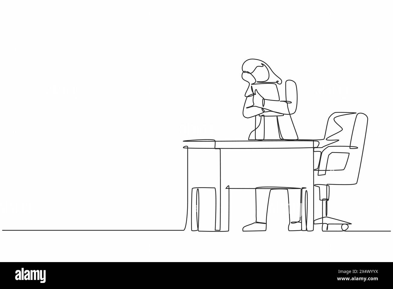 Single one line drawing business woman hugging laptop at office. Love ...