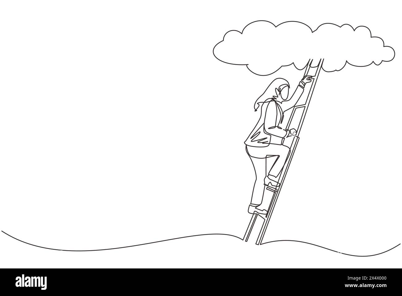 Continuous one line drawing Arab businesswoman climbing up career ...