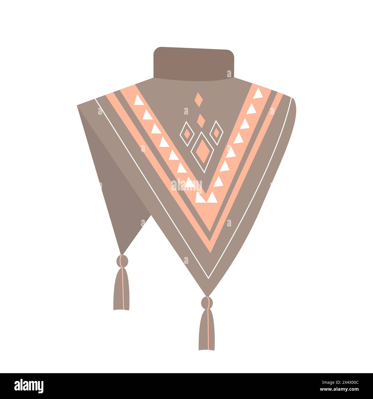 Knitted poncho for cold weather with tassels and ethnic pattern vector ...