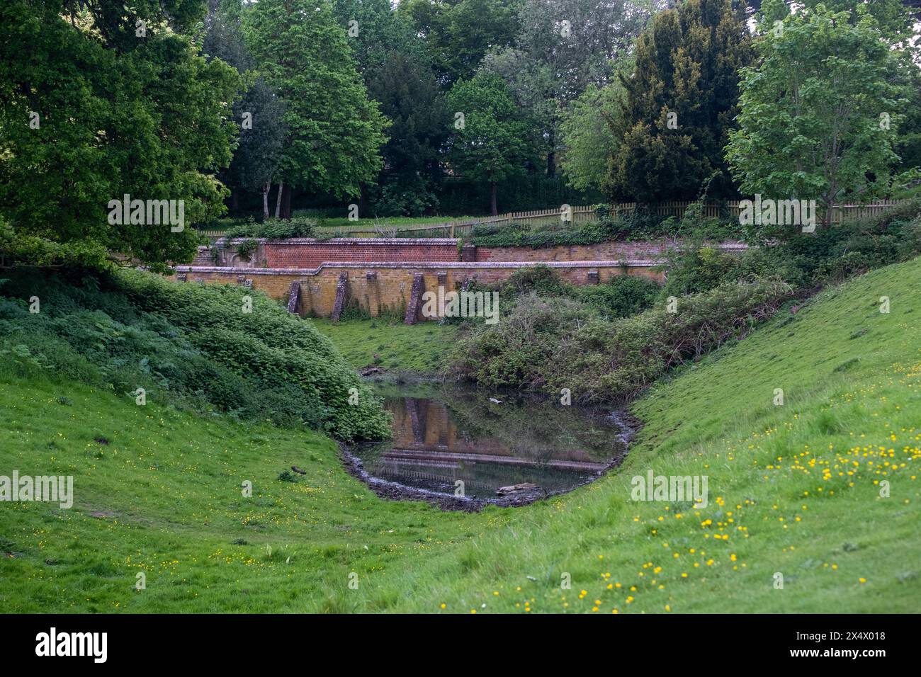 Castle Meadows, moat flooding - Wallingford, Oxfordshire Stock Photo ...