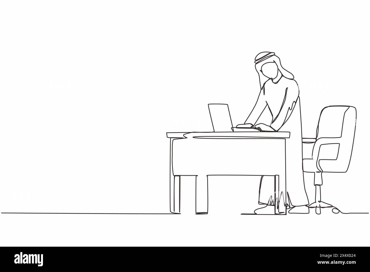 Continuous one line drawing Arabic man employee working at ergonomic ...