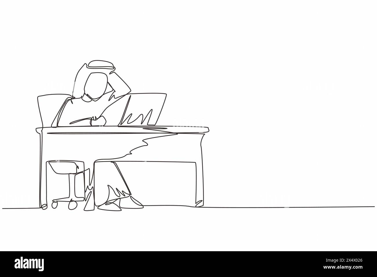 Continuous one line drawing male manager working on computer laptop ...