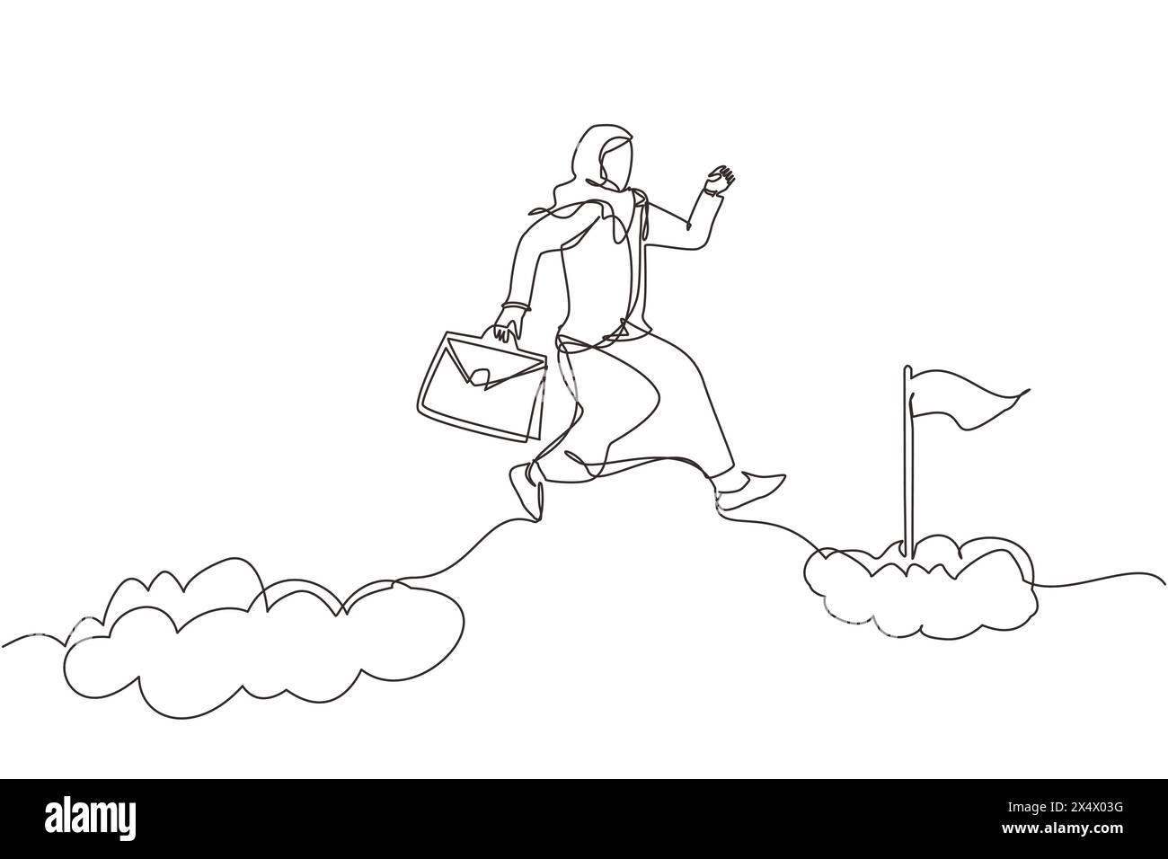 Single continuous line drawing fearless brave Arab businesswoman make ...