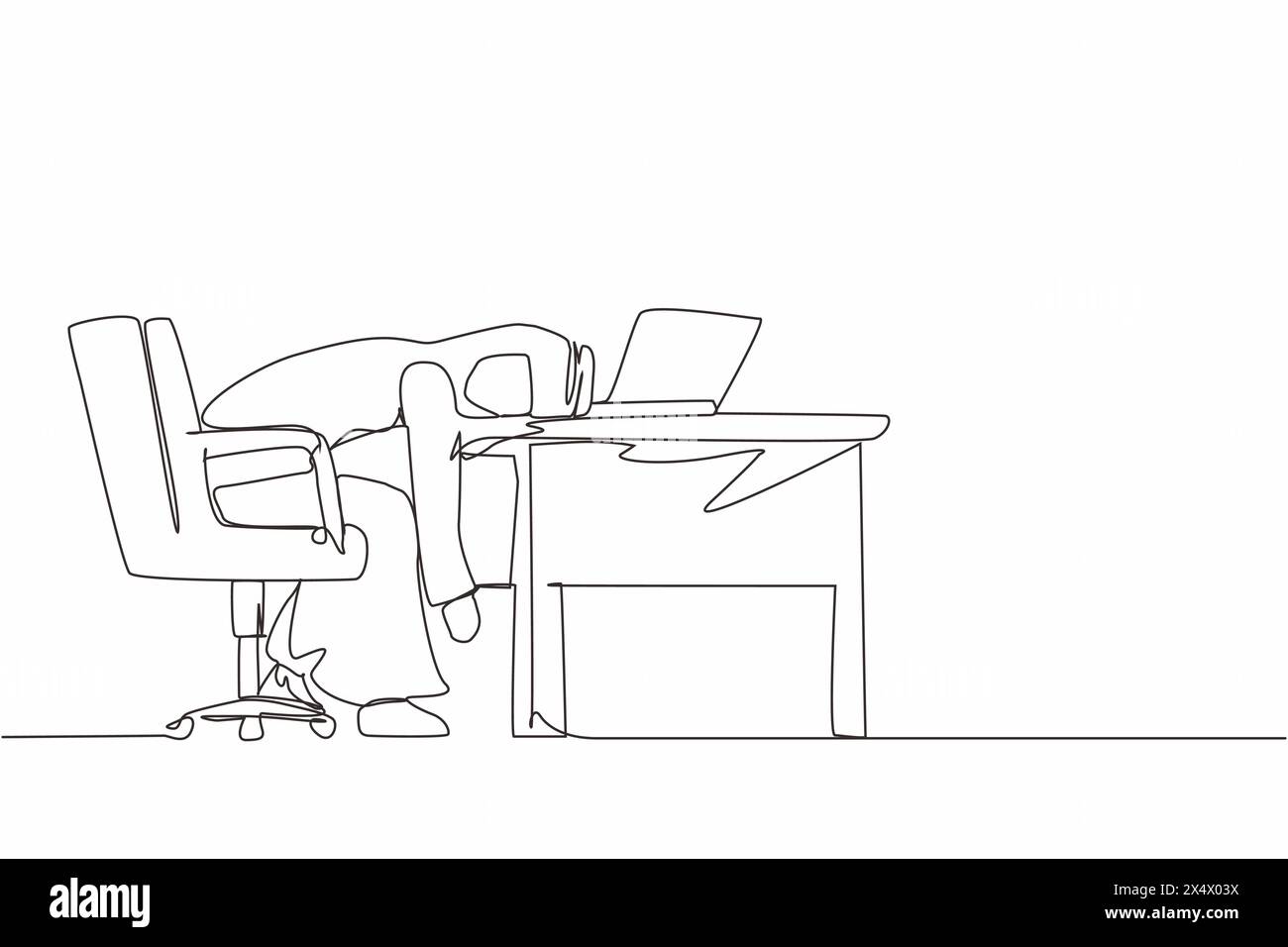 Single one line drawing professional burnout syndrome. Exhausted sick ...