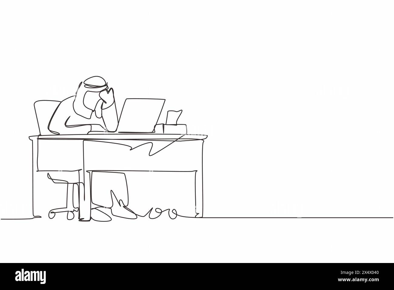 Single one line drawing male employee crying while wiping tears using ...