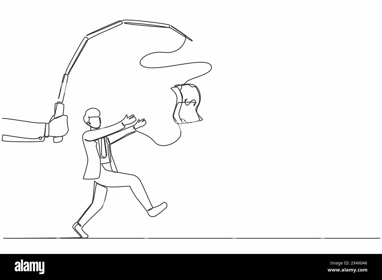 Single continuous line drawing hand with fishing pole and dollar cash ...