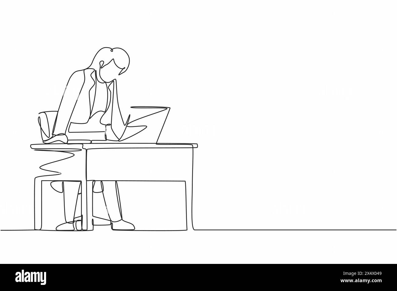 Single one line drawing frustrated and furious businesswoman shouting ...