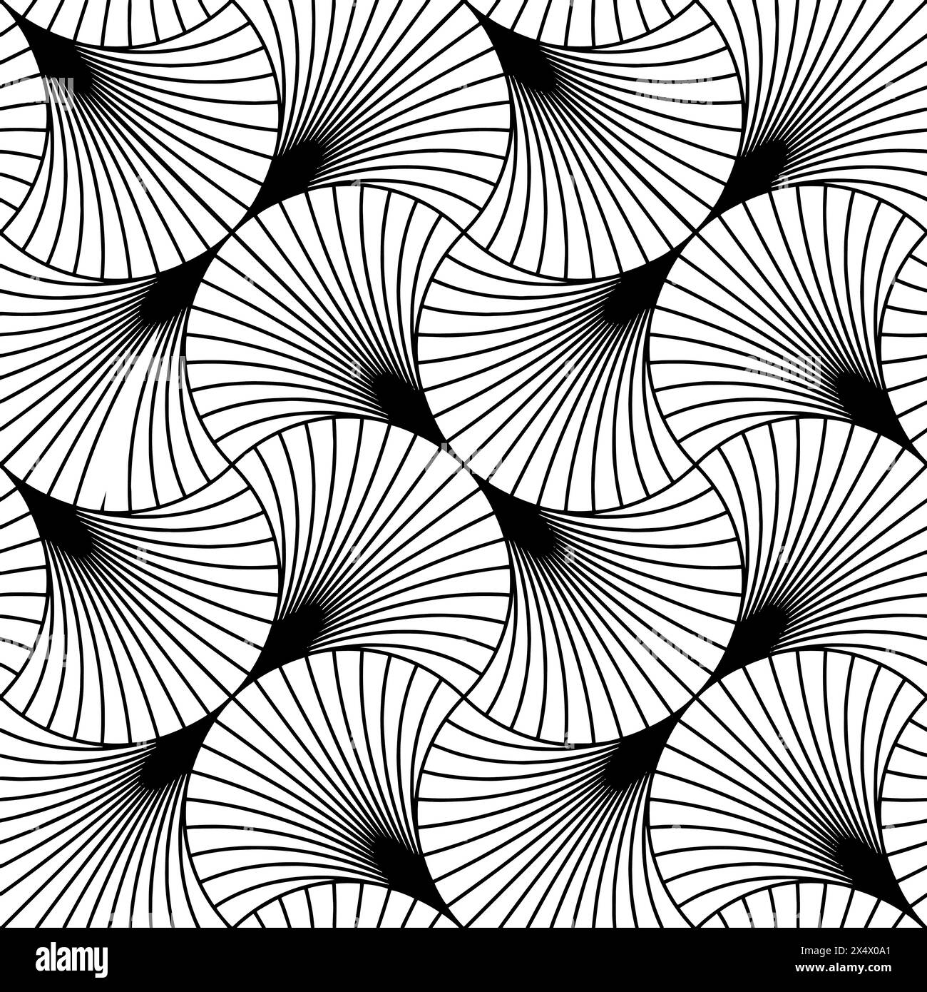 In Art Deco style, a vintage vector seamless pattern with overlapping arcs. It features modern ...