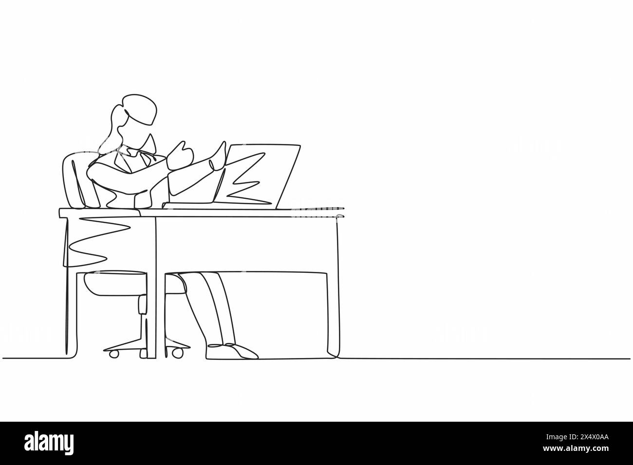 Continuous one line drawing businesswoman giving good sign in front of ...