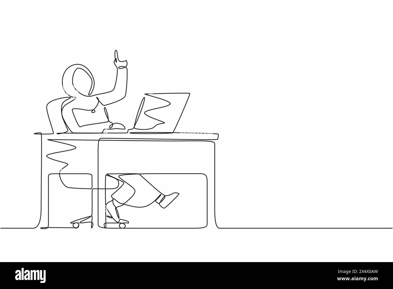 Continuous one line drawing Arab businesswoman getting bright new idea ...