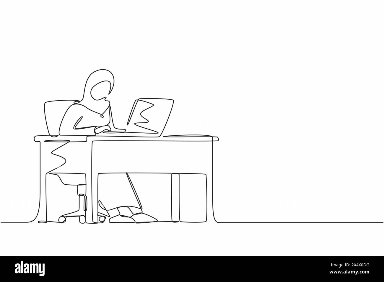 Single continuous line drawing Arab female works in office. Woman ...