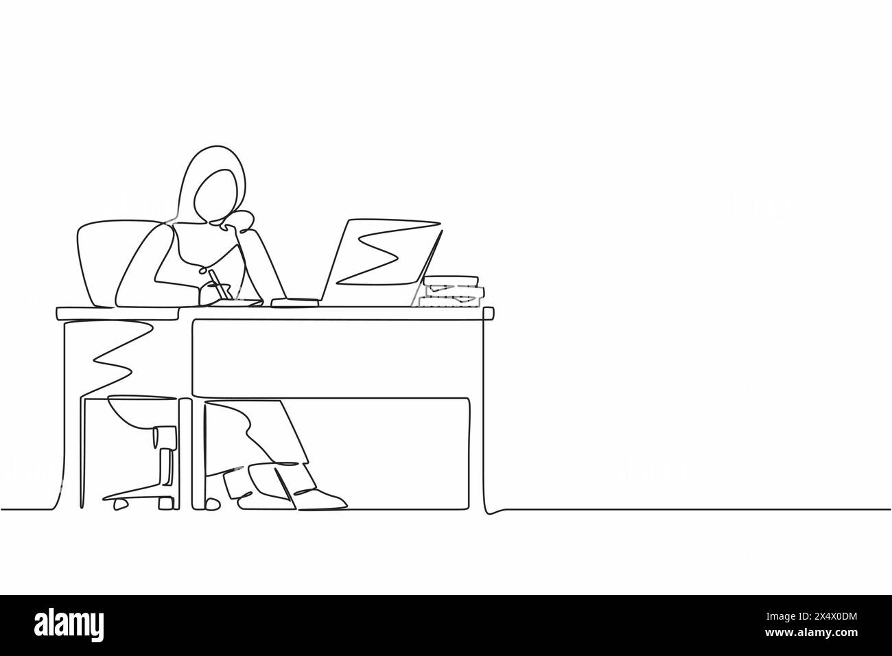 Continuous one line drawing Arabian businesswoman writing sitting in ...