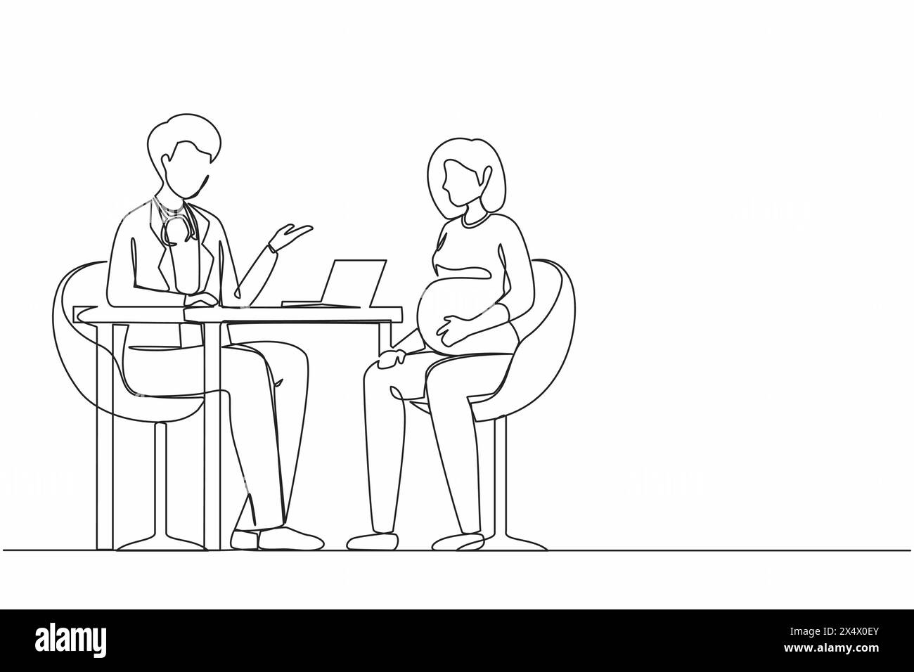 Single continuous line drawing pregnant woman on consultation with ...