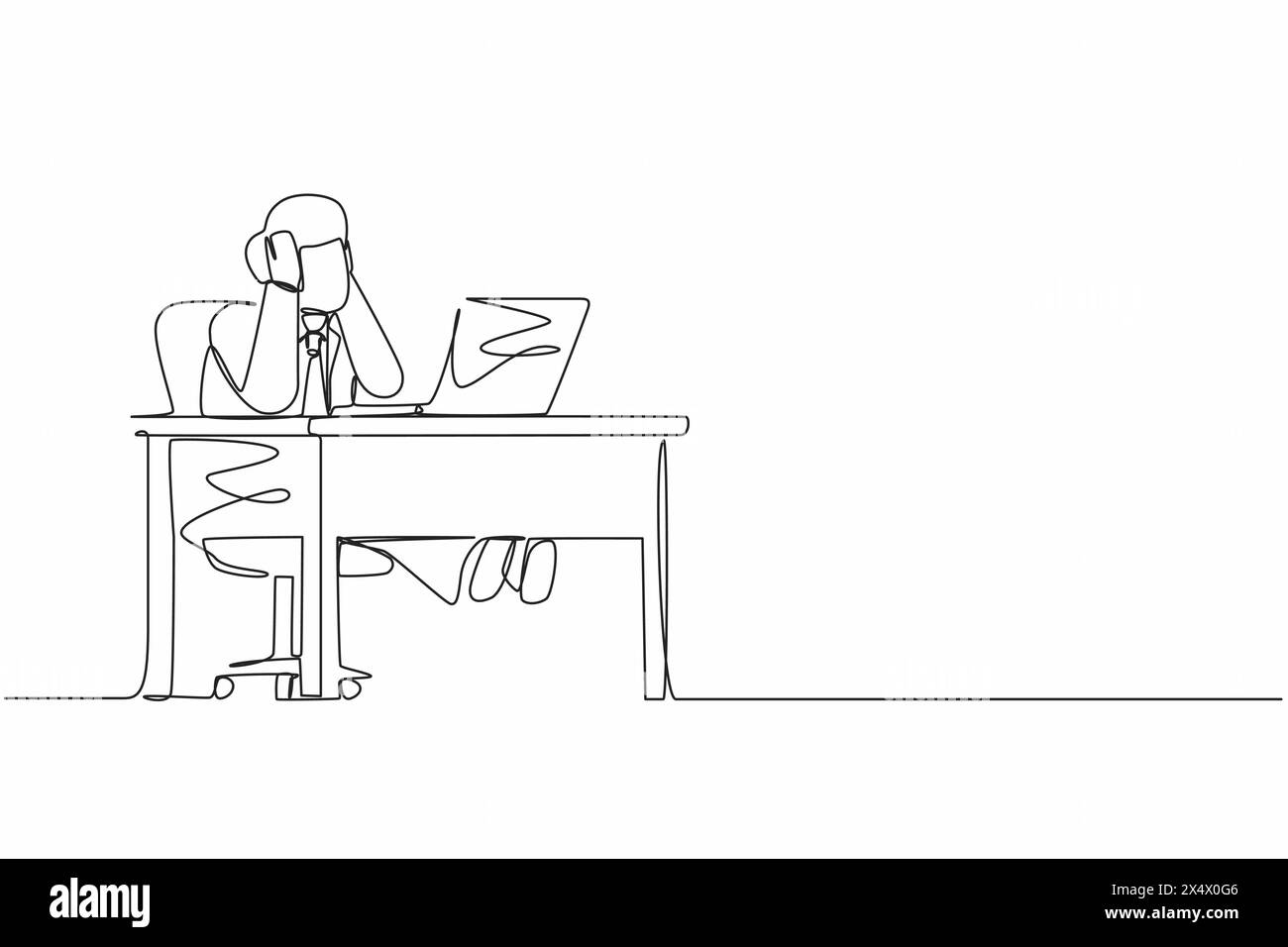 Continuous one line drawing tired office worker man character. Male ...