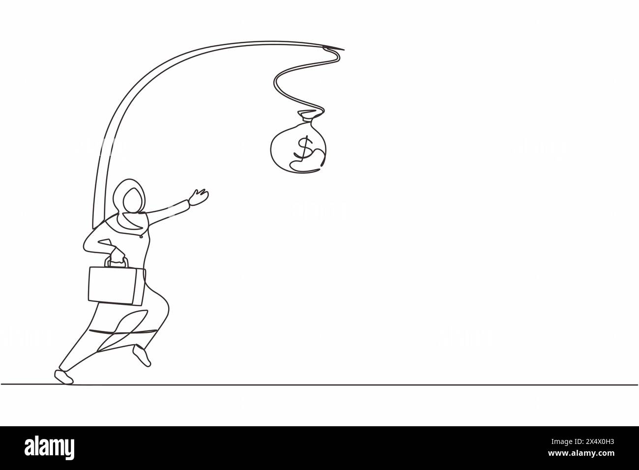 Single continuous line drawing oblivious Arabic businesswoman chasing ...