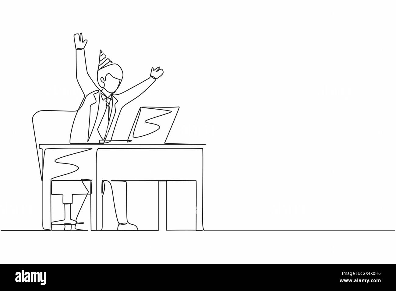 Single one line drawing success in work, winning online, technology ...