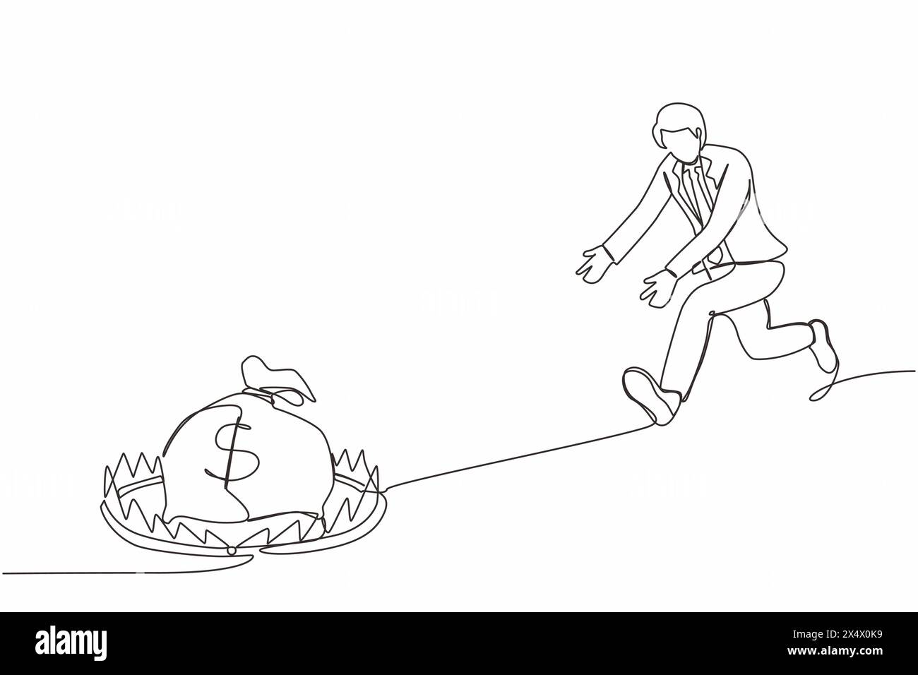 Single one line drawing money trap business. Businessman running to ...