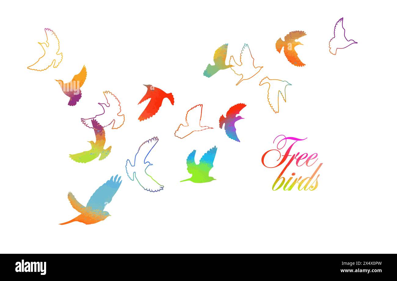 A flock of colored birds. Not AI, Vector illustration Stock Vector ...
