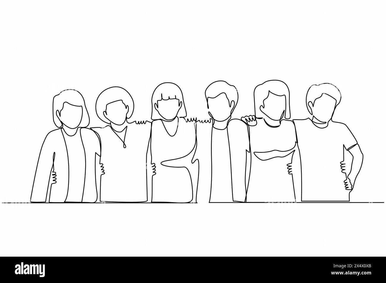 Continuous one line drawing friends forever. Hugging happy friendship ...