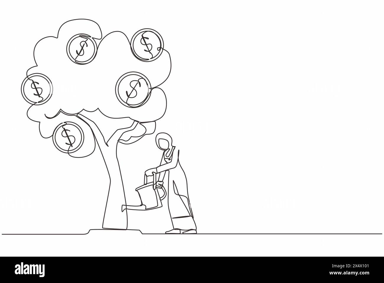 Single continuous line drawing business investment with money tree ...