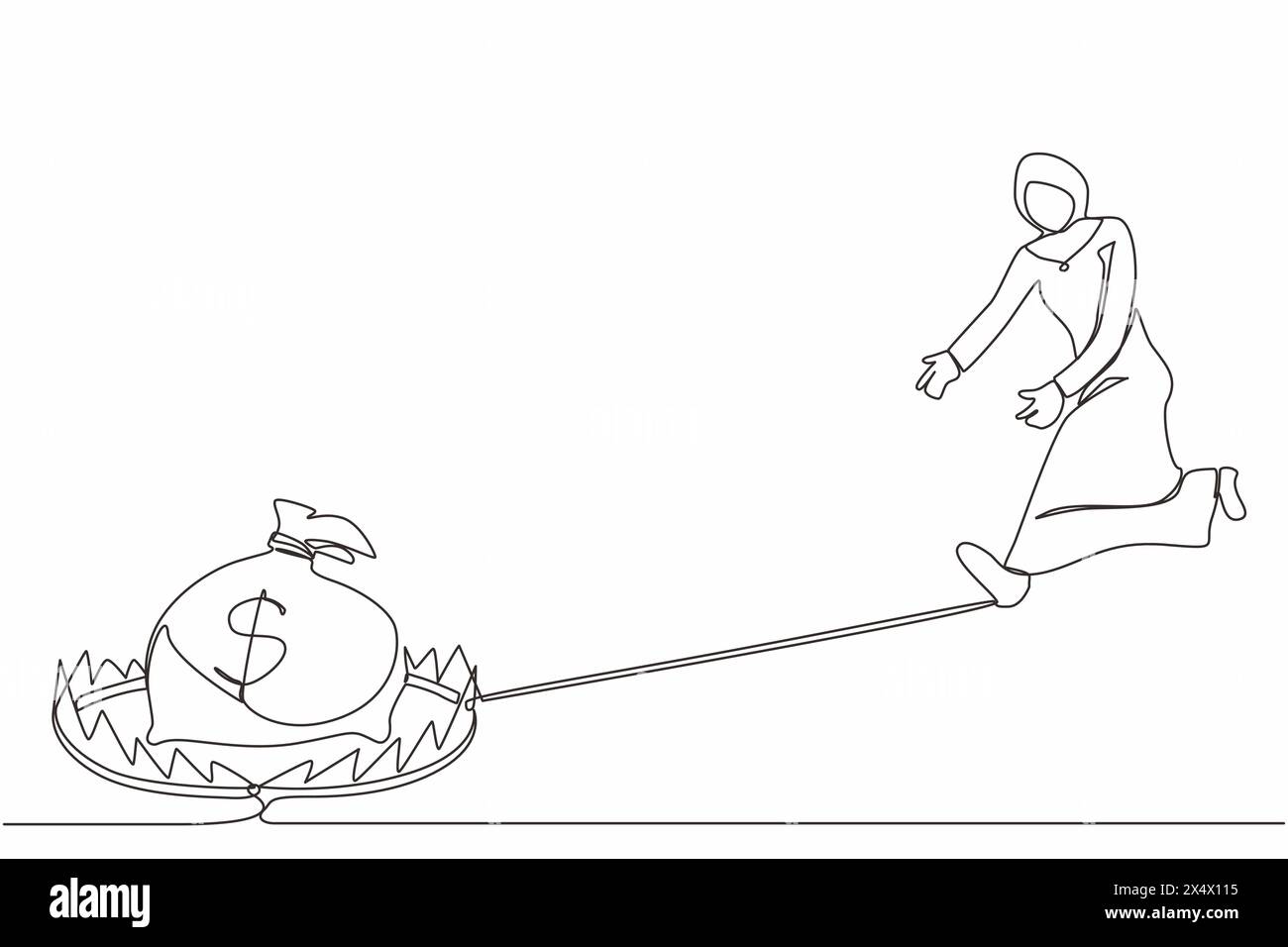 Single continuous line drawing money trap business. Arabian ...
