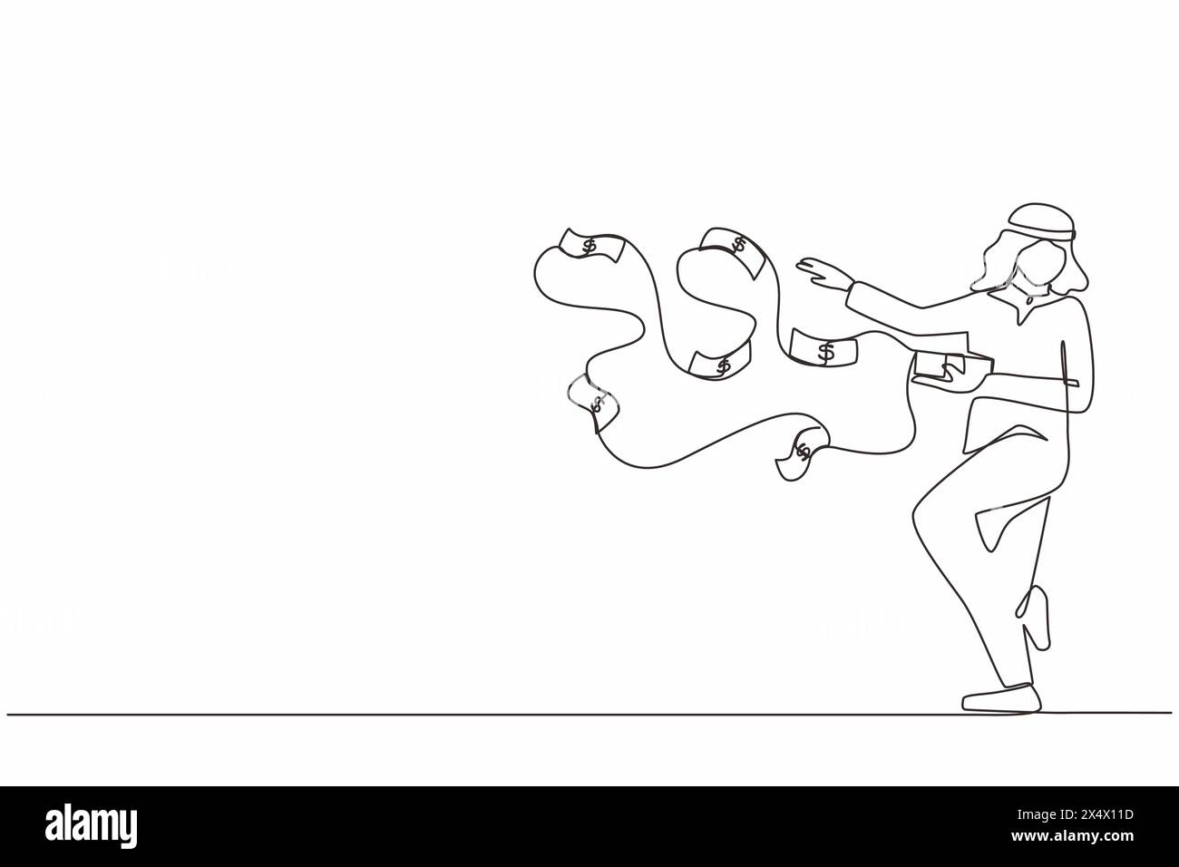 Single one line drawing happy Arabic businessman millionaire throw out ...