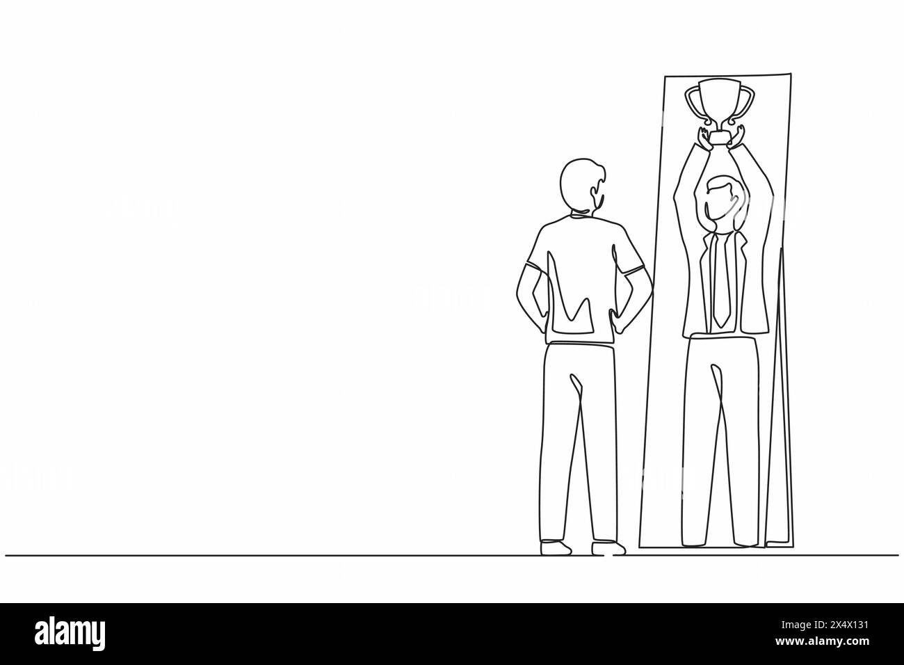 Continuous one line drawing businessman looking himself happy and ...