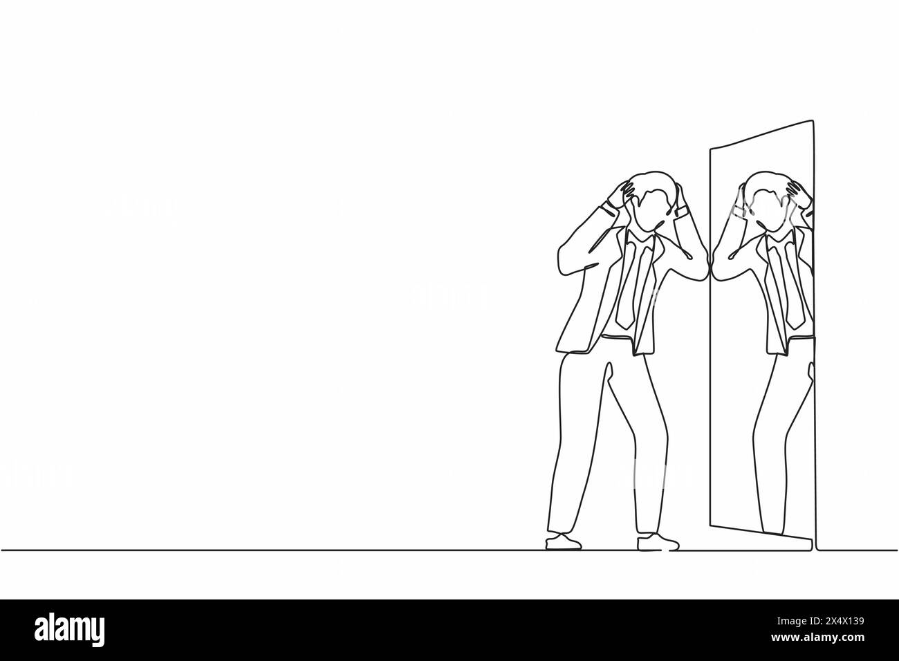 Single one line drawing frustrated businessman see himself failure in ...
