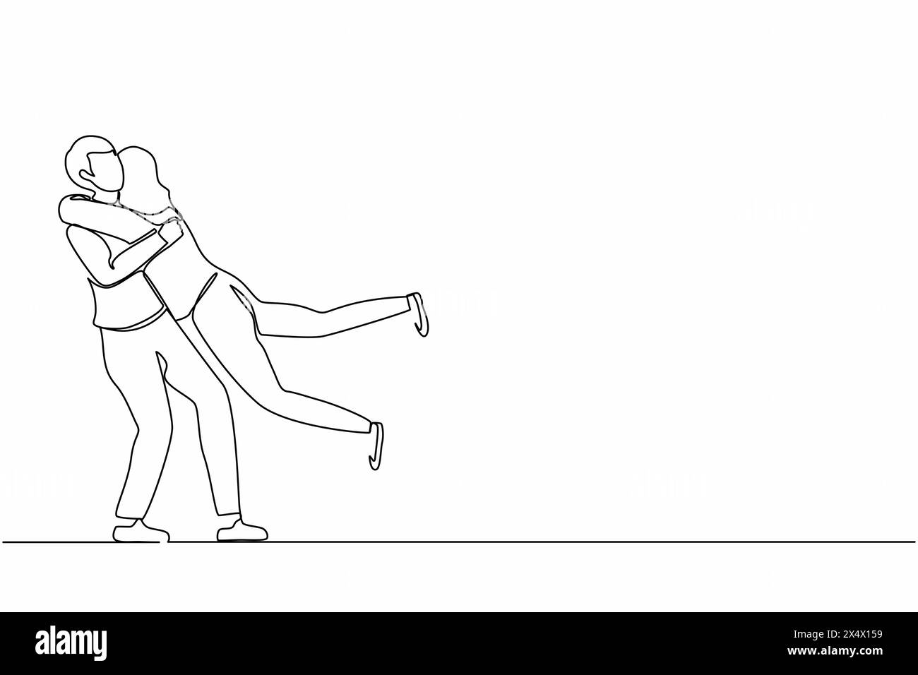 Single one line drawing happy couple hugging and encircling their ...
