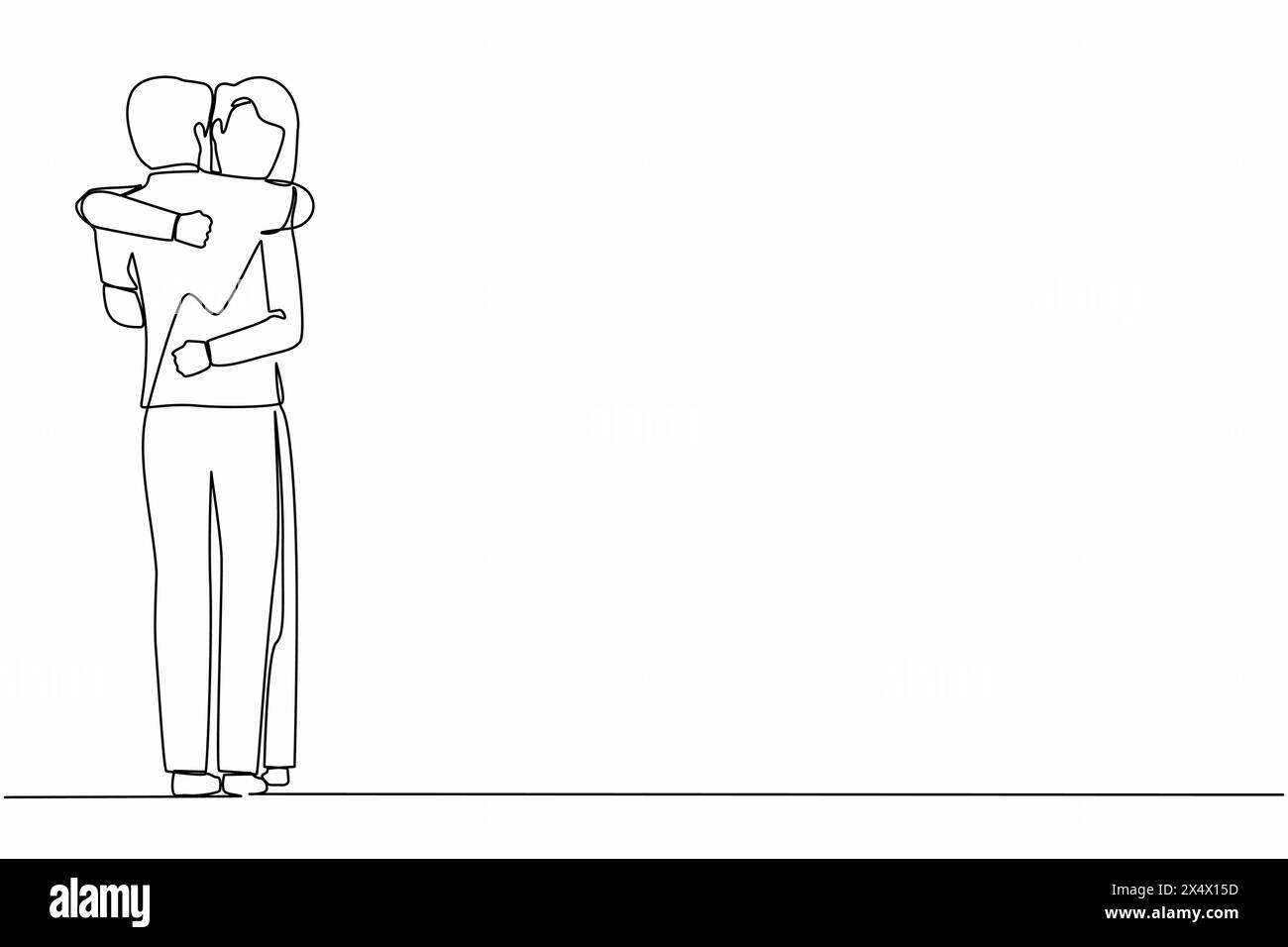 Single one line drawing excited wife embracing beloved husband at home ...