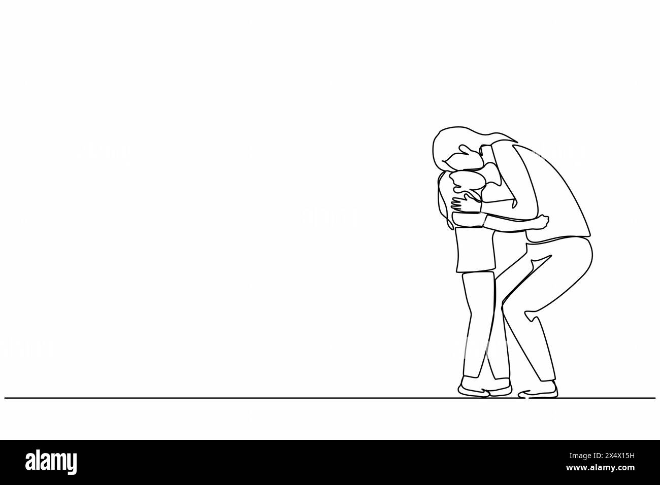 Continuous one line drawing caring young mother embracing kissing cute ...