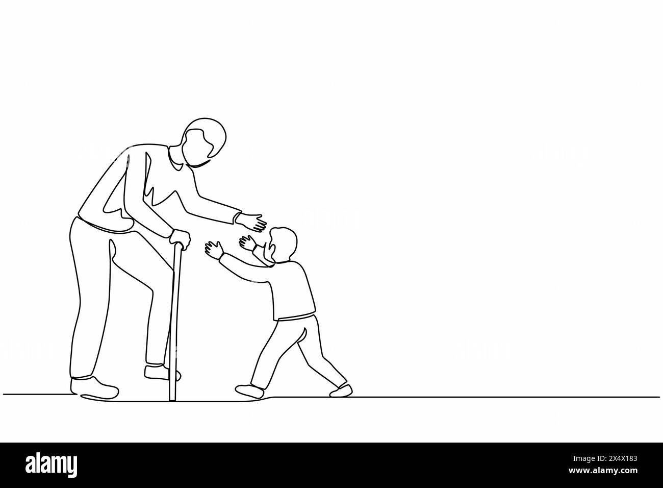 Single continuous line drawing happy little boy running to hug his ...