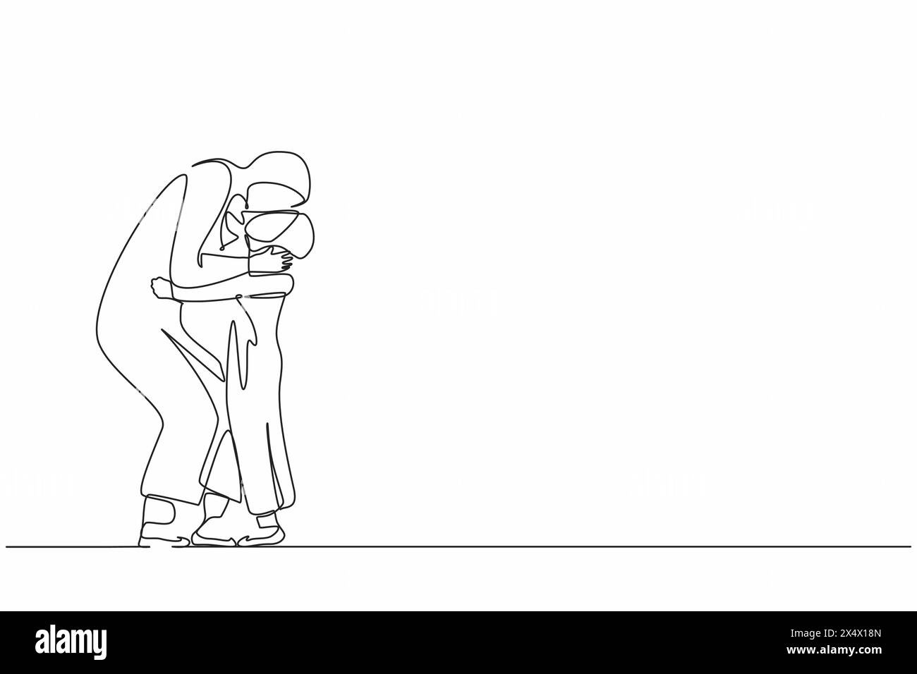 Single Continuous Line Drawing Caring Young Arab Mother Embracing
