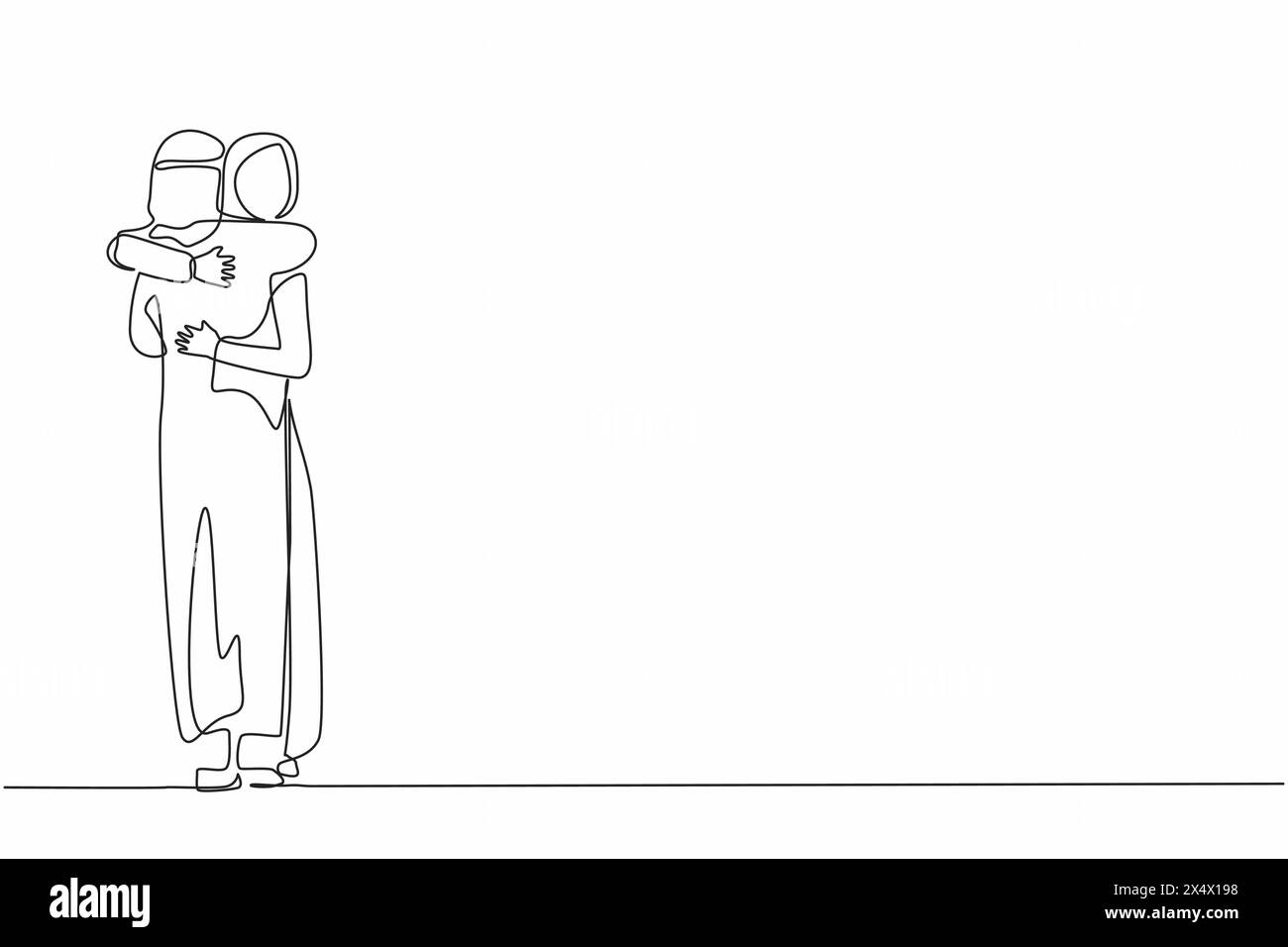 Single Continuous Line Drawing Excited Wife Embracing Beloved Husband